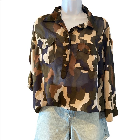 Speed Limit Mph | Tops | Speed Limit Mph Xl Sheer Camo Blouse 34 Sleeve ...